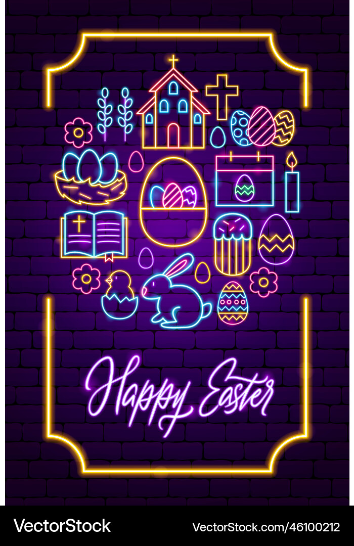Happy easter holiday neon poster Royalty Free Vector Image