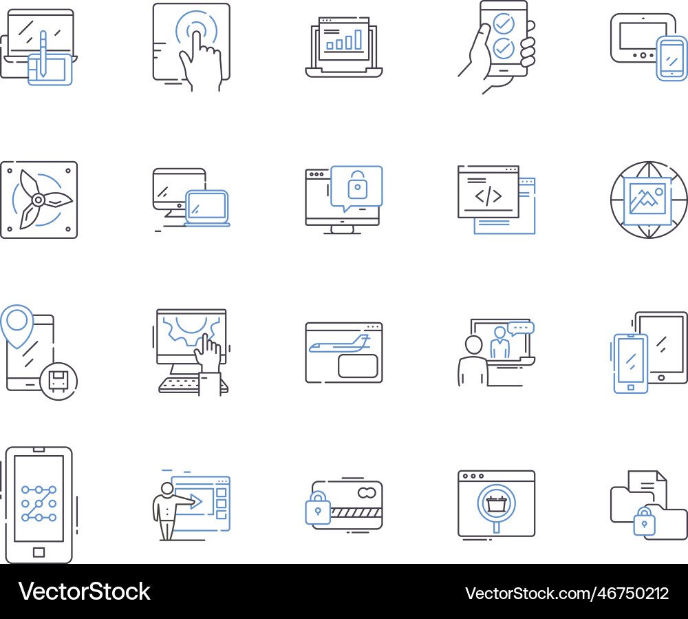Internet and security outline icons collection Vector Image
