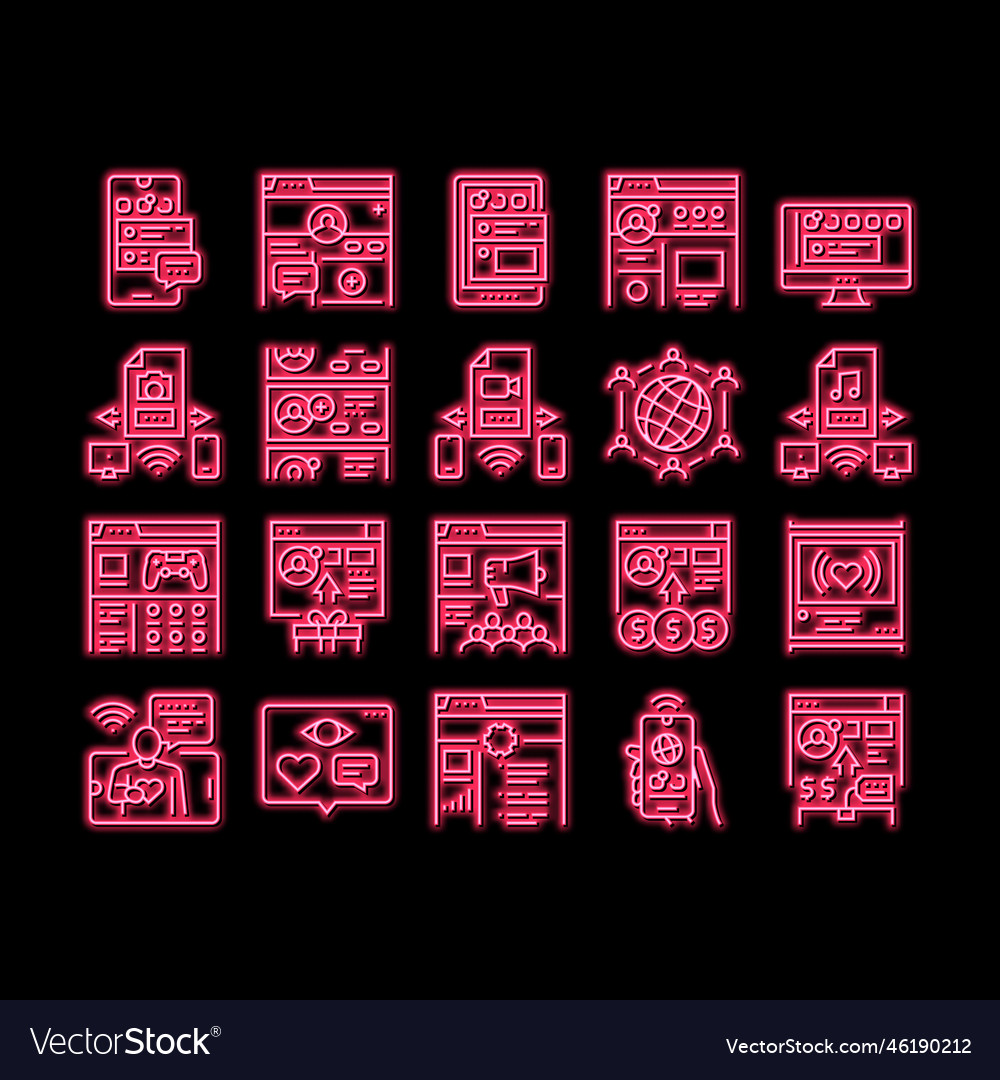 Internet social media neon glow icon Royalty Free Vector