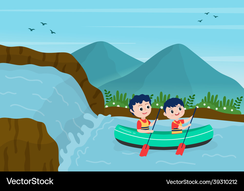 Rafting background flat cartoon with people do Vector Image