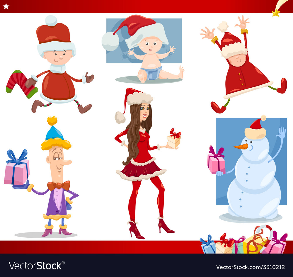 Santa claus and christmas cartoon set Royalty Free Vector