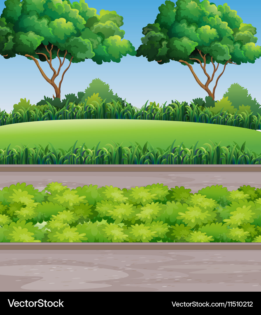 Scene at park with lawn and trees Royalty Free Vector Image