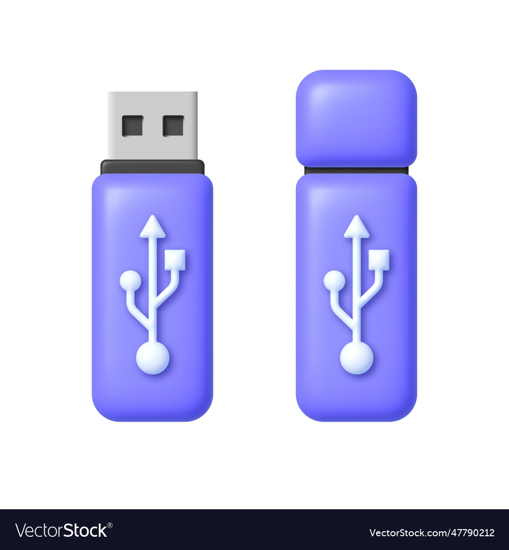Usb in 3d style on white background modern 3d Vector Image