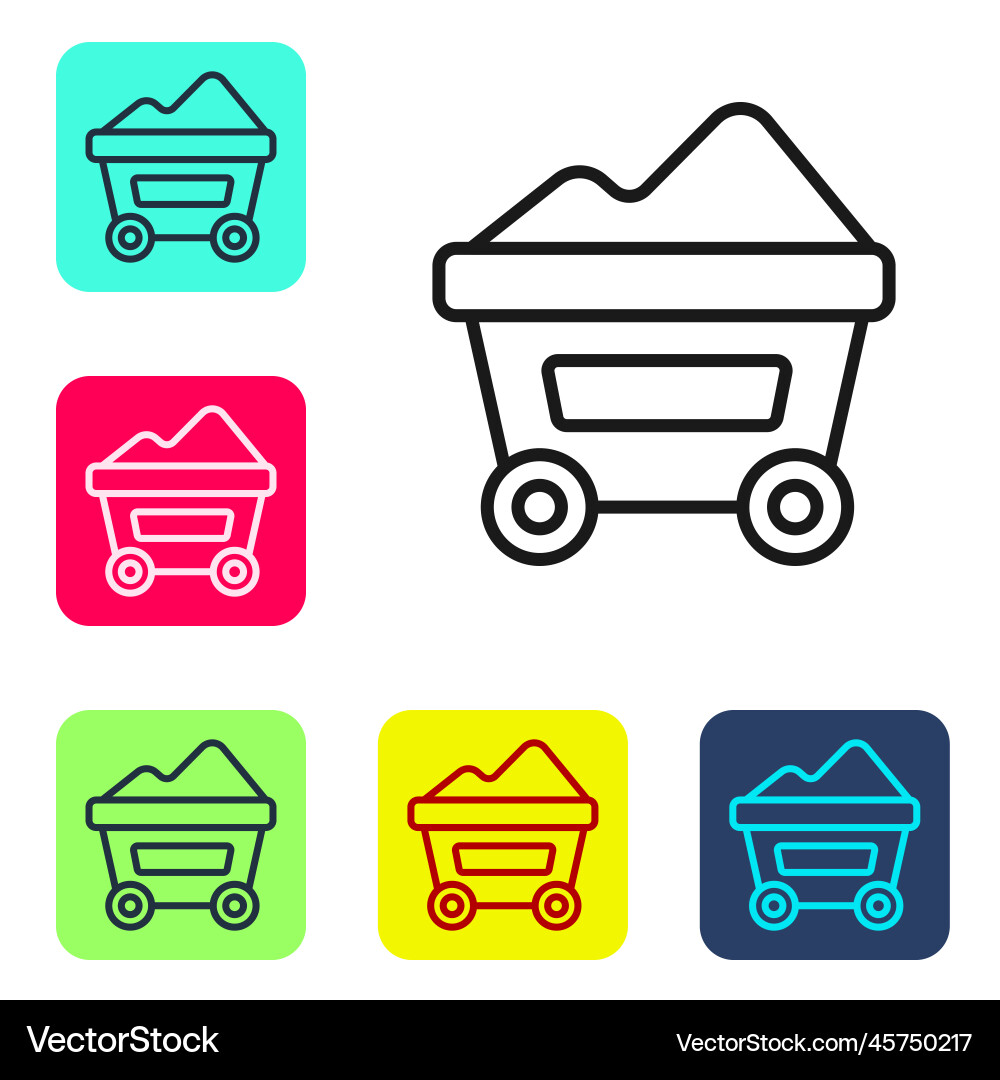 Black line coal mine trolley icon isolated Vector Image