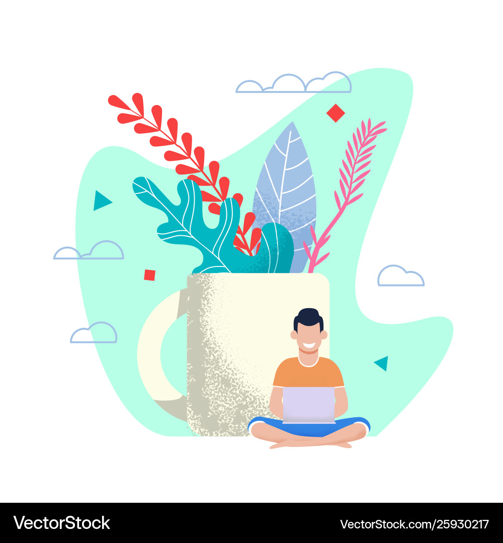 Cartoon freelancer character working on laptop Vector Image