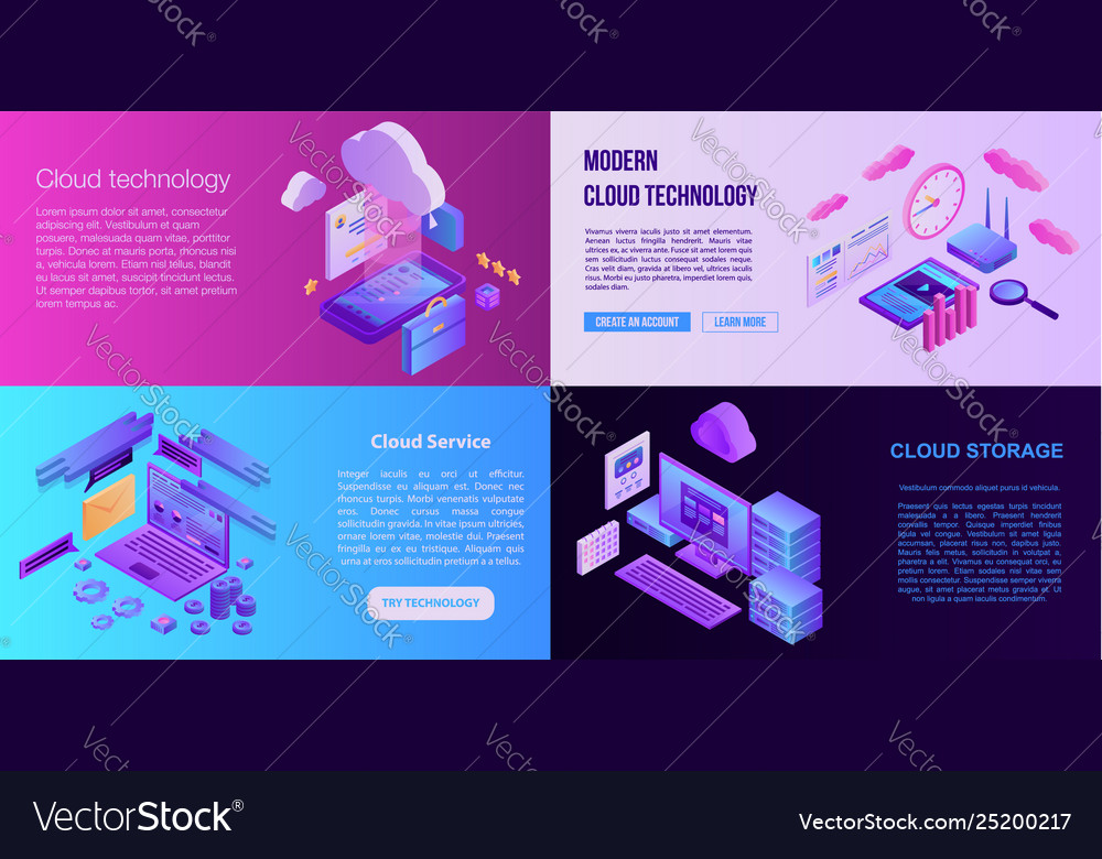Cloud technology banner set isometric style Vector Image