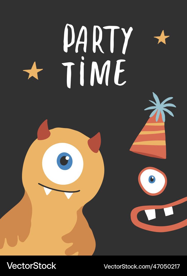Cute monster birthday greeting card Royalty Free Vector