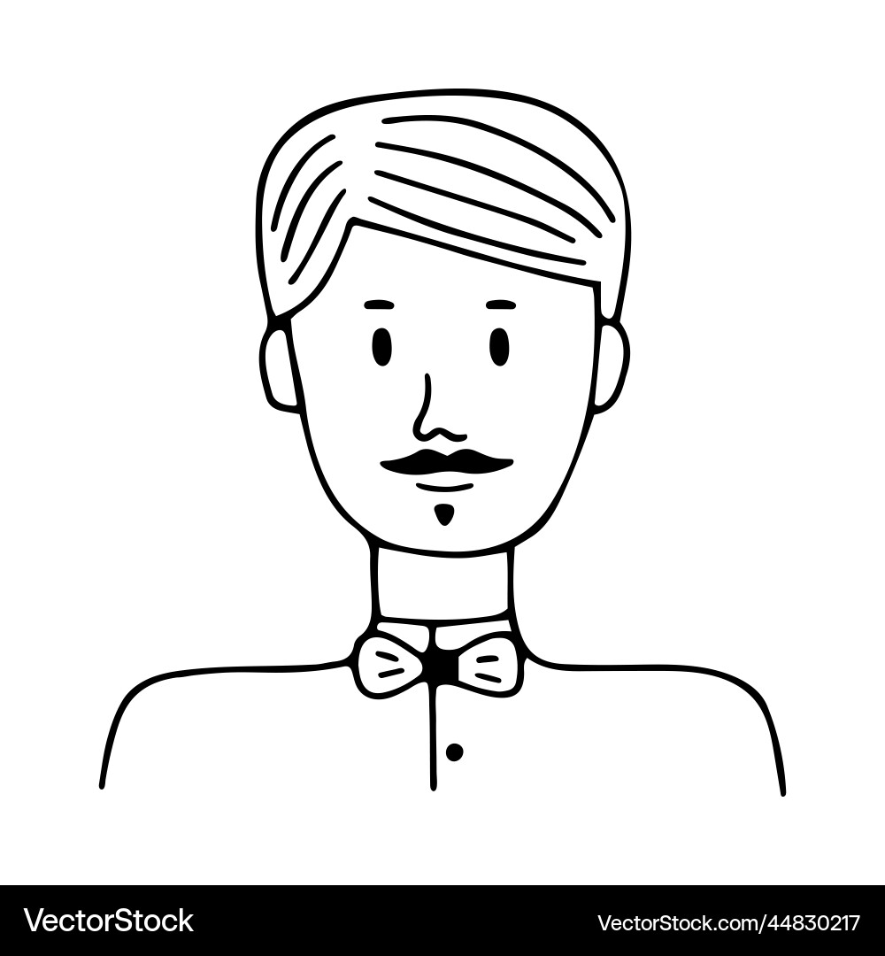 Doodle young man with a mustache portrait Vector Image