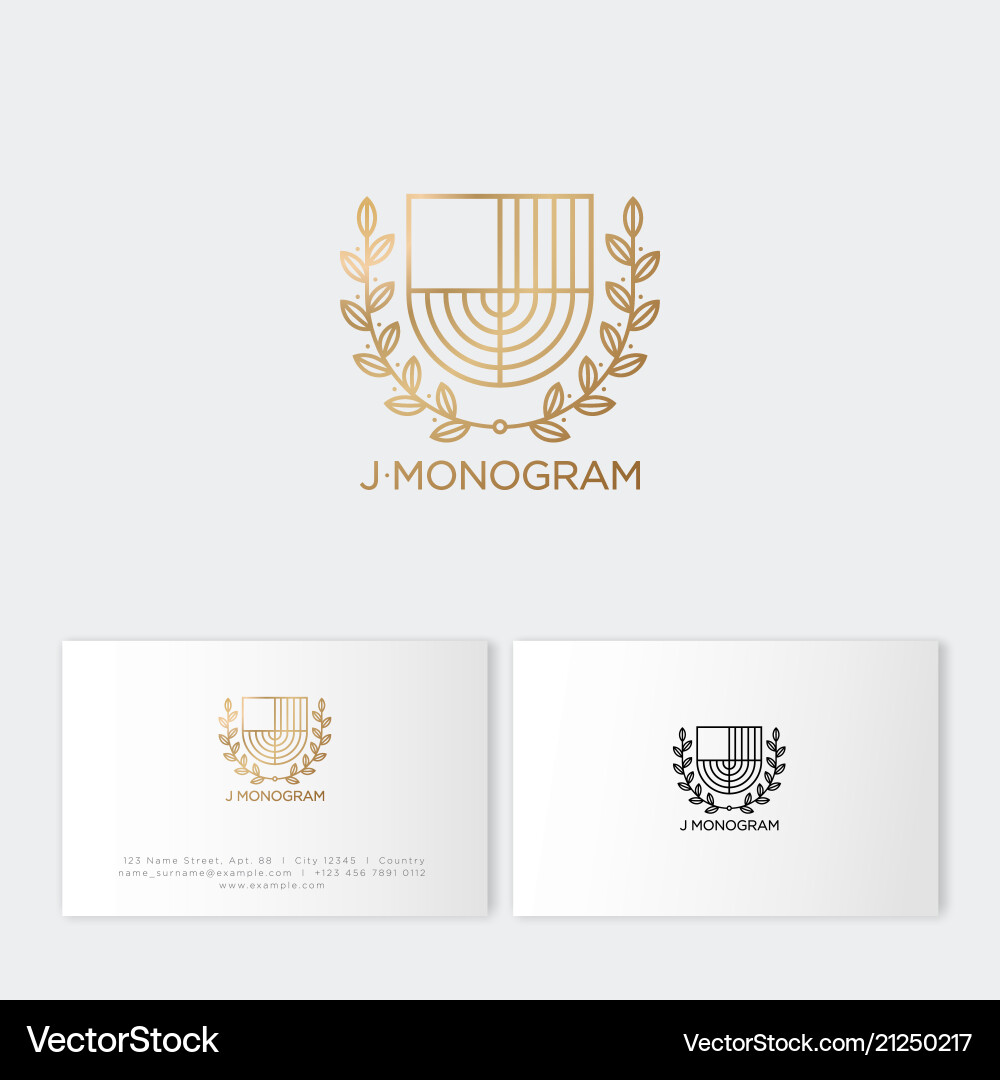 J monogram gold letter like herald shield Vector Image