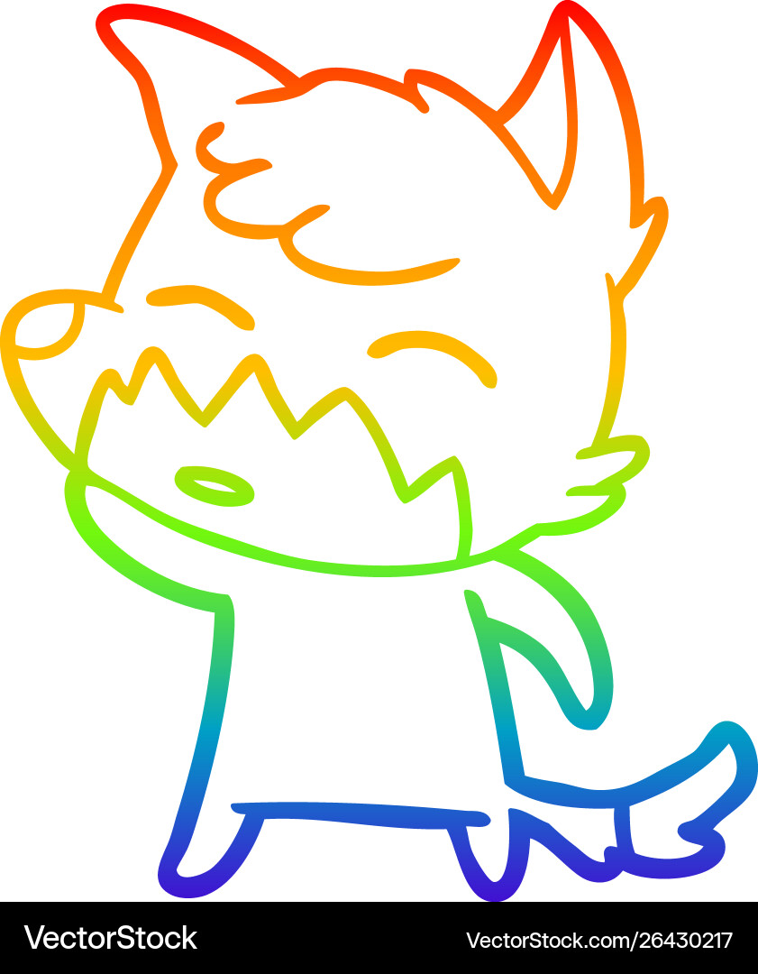 Rainbow gradient line drawing cartoon fox Vector Image