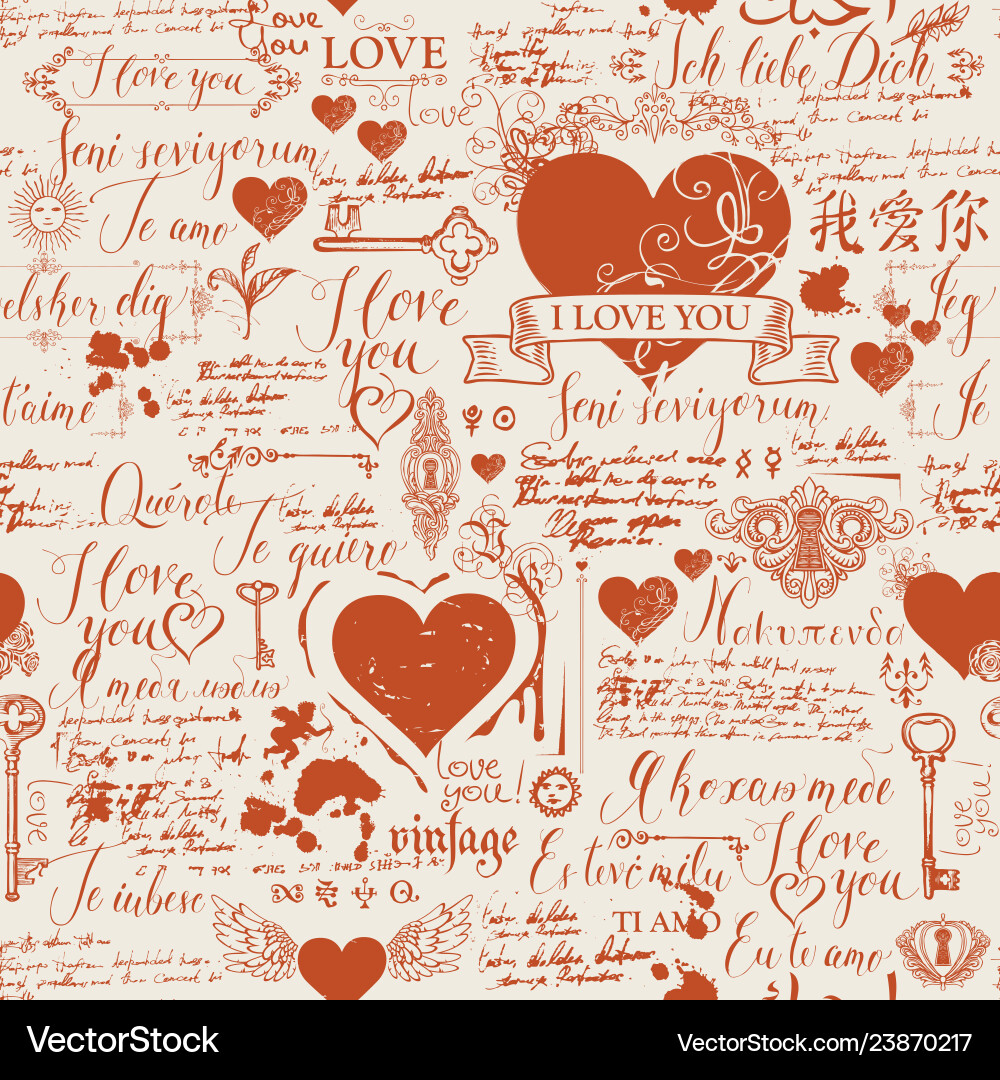 Seamless pattern with love lettering and hearts Vector Image