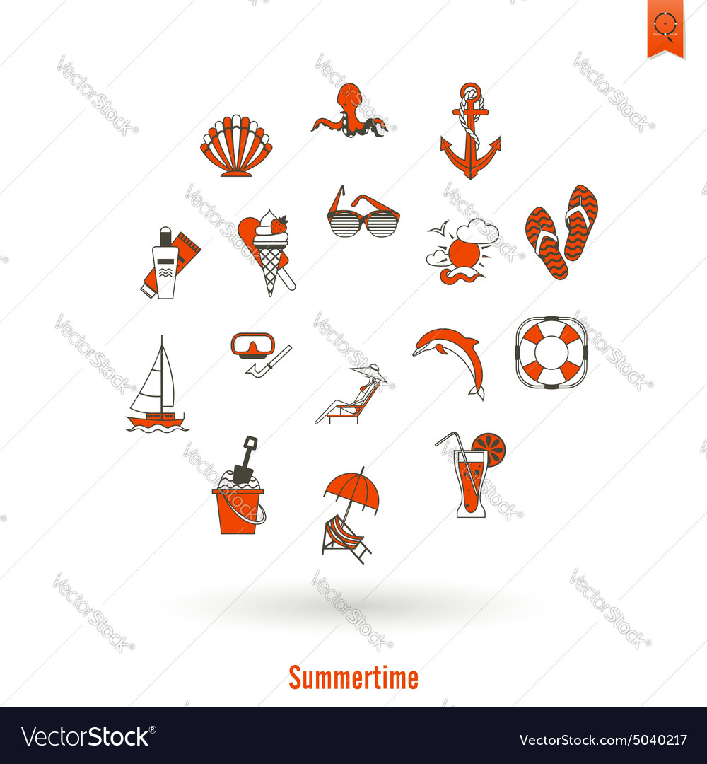 Summer and beach simple flat icons Royalty Free Vector Image