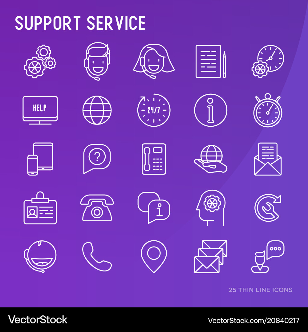 Support service or call center thin line icons set