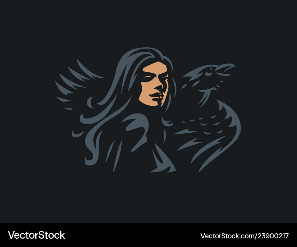 Woman witch with a raven Royalty Free Vector Image