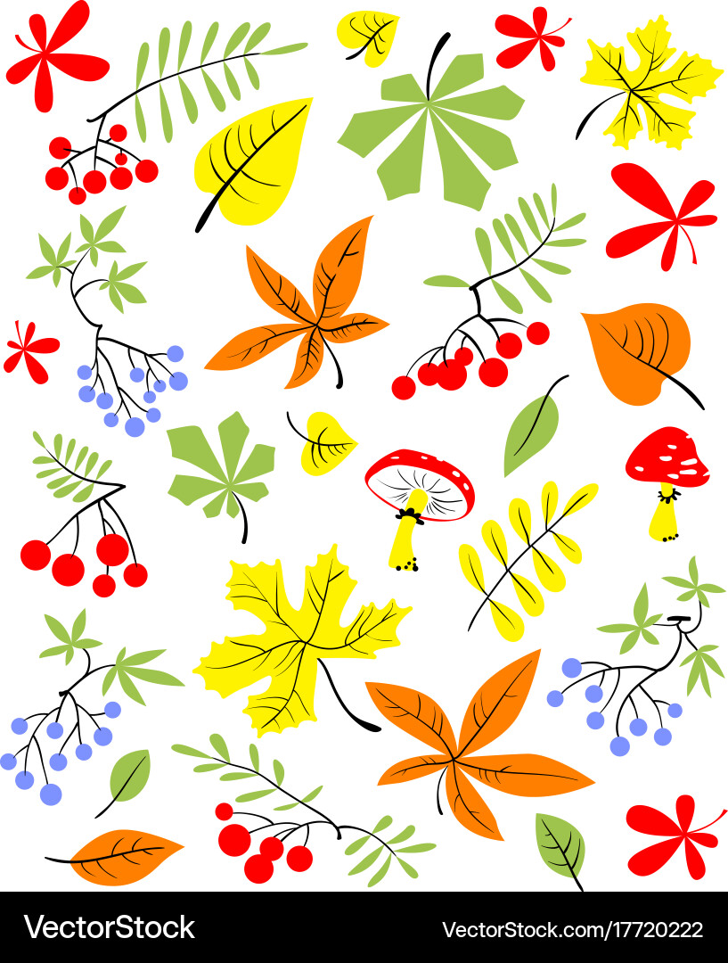 Autumn floral set fall season Royalty Free Vector Image