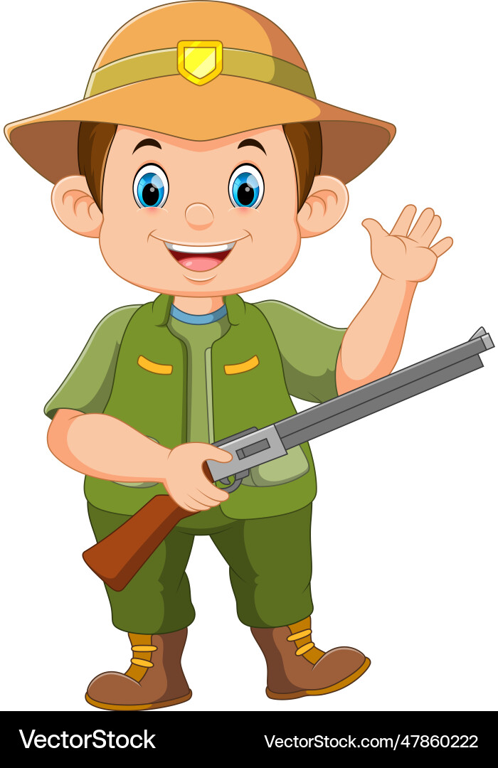 Cartoon hunter with shotgun on white background Vector Image