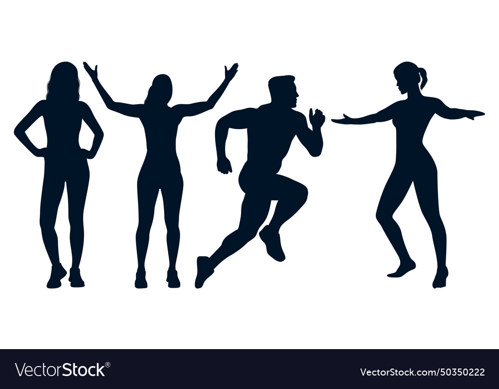 Collection of running man and woman silhouettes Vector Image
