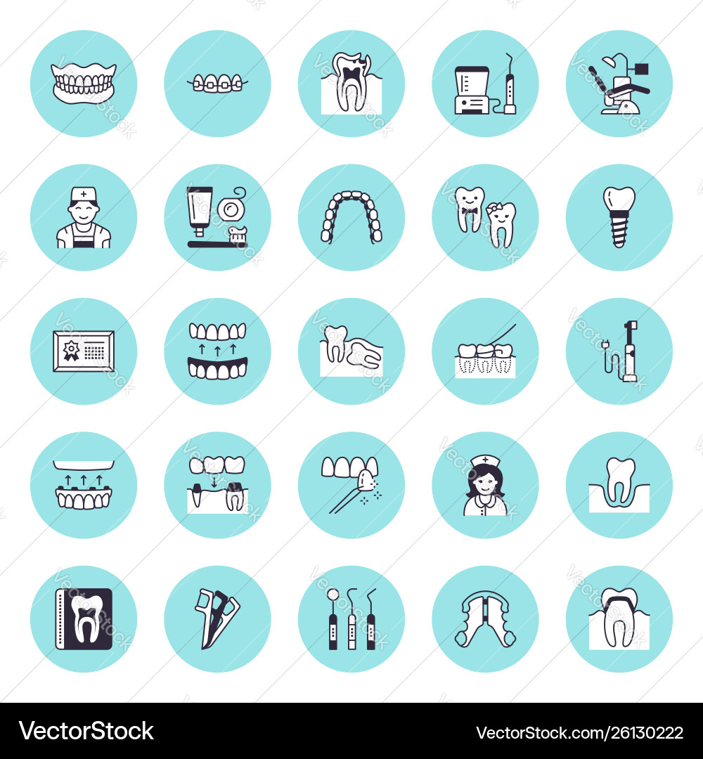 Dentist orthodontics flat line icons Royalty Free Vector