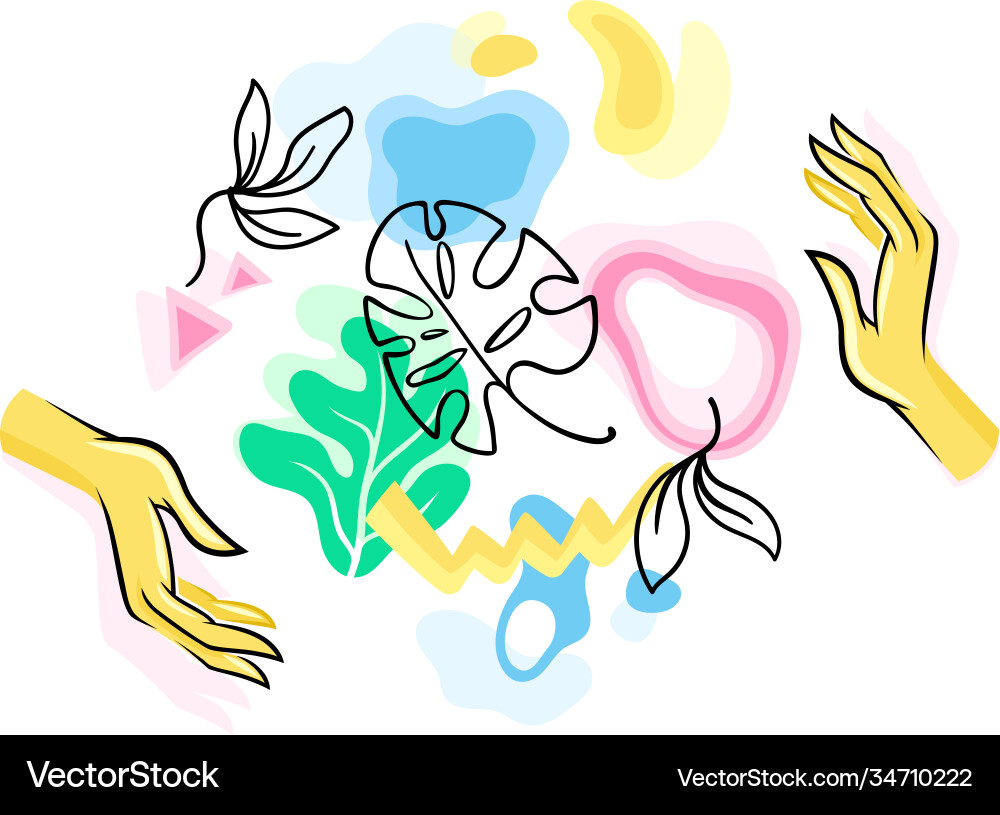 Hands surrounding colorful abstract shapes Vector Image