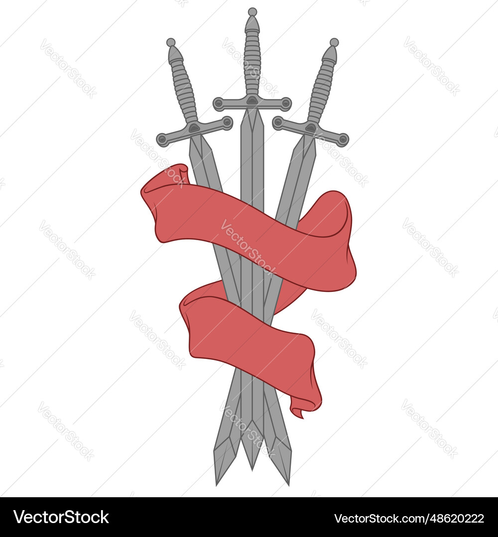 Medieval swords surrounded with heraldic ribbon Vector Image
