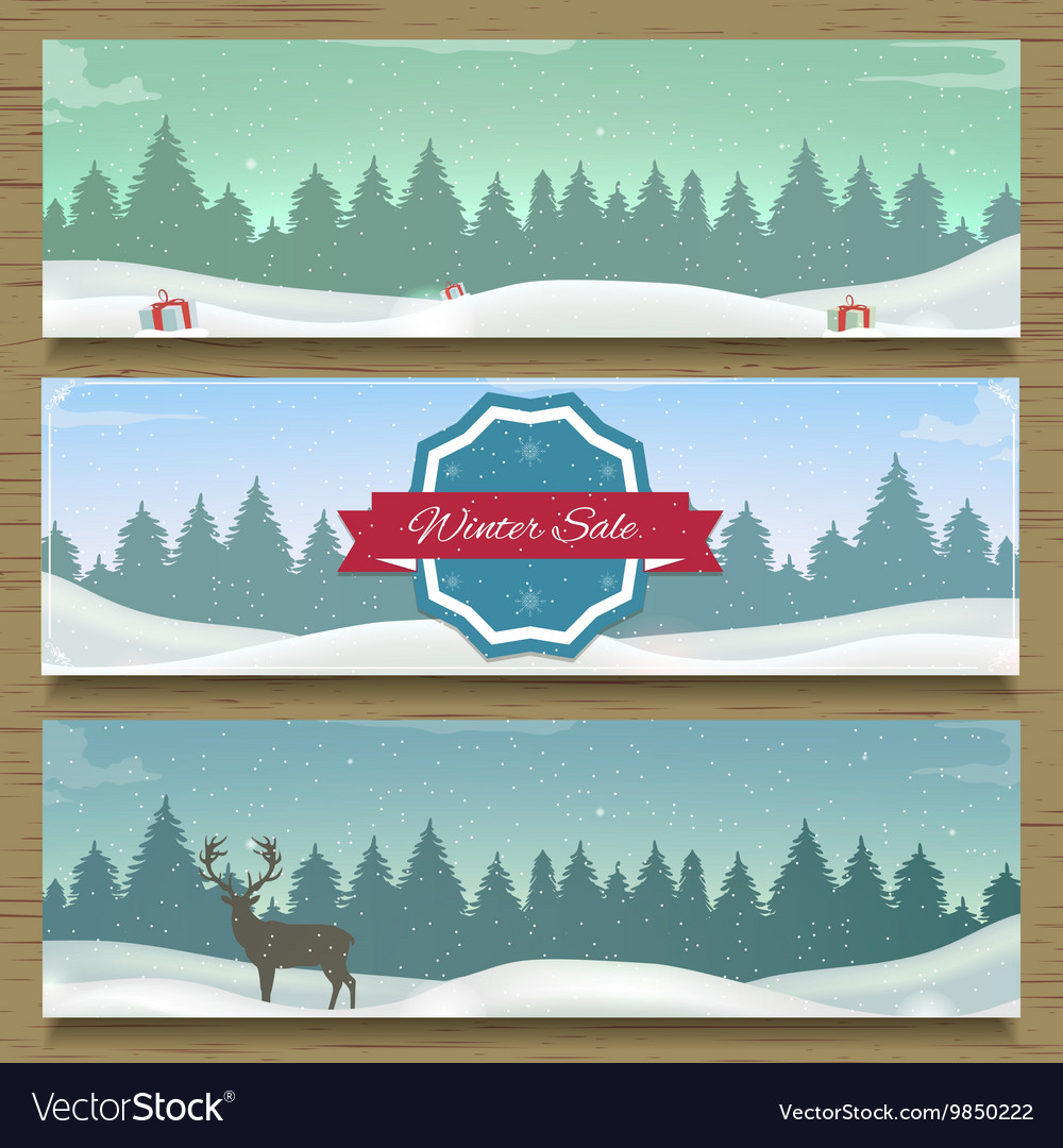 Three winter landscape banners winter background Vector Image