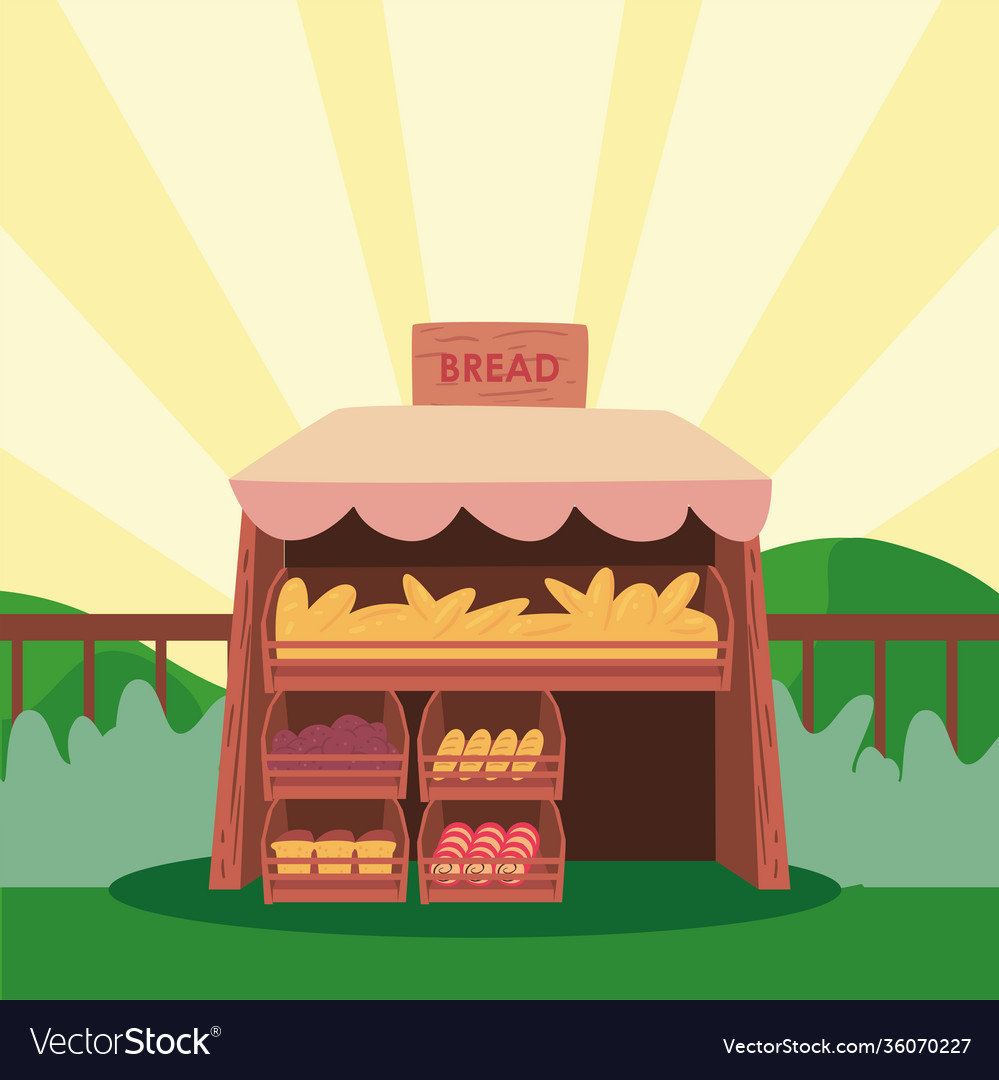 Breads market on striped background design Vector Image Breads market on striped background design Vector Image
