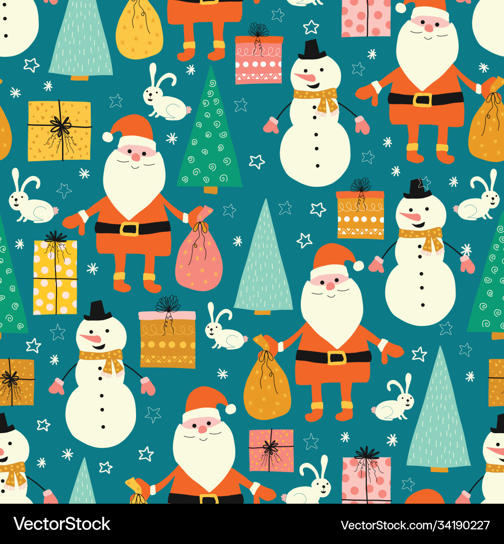 Christmas seamless pattern with santa claus Vector Image