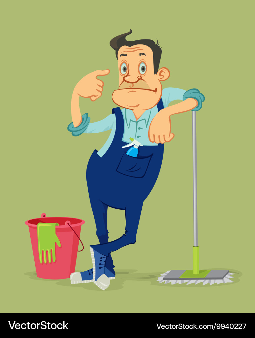 Cleaner with mop Royalty Free Vector Image - VectorStock