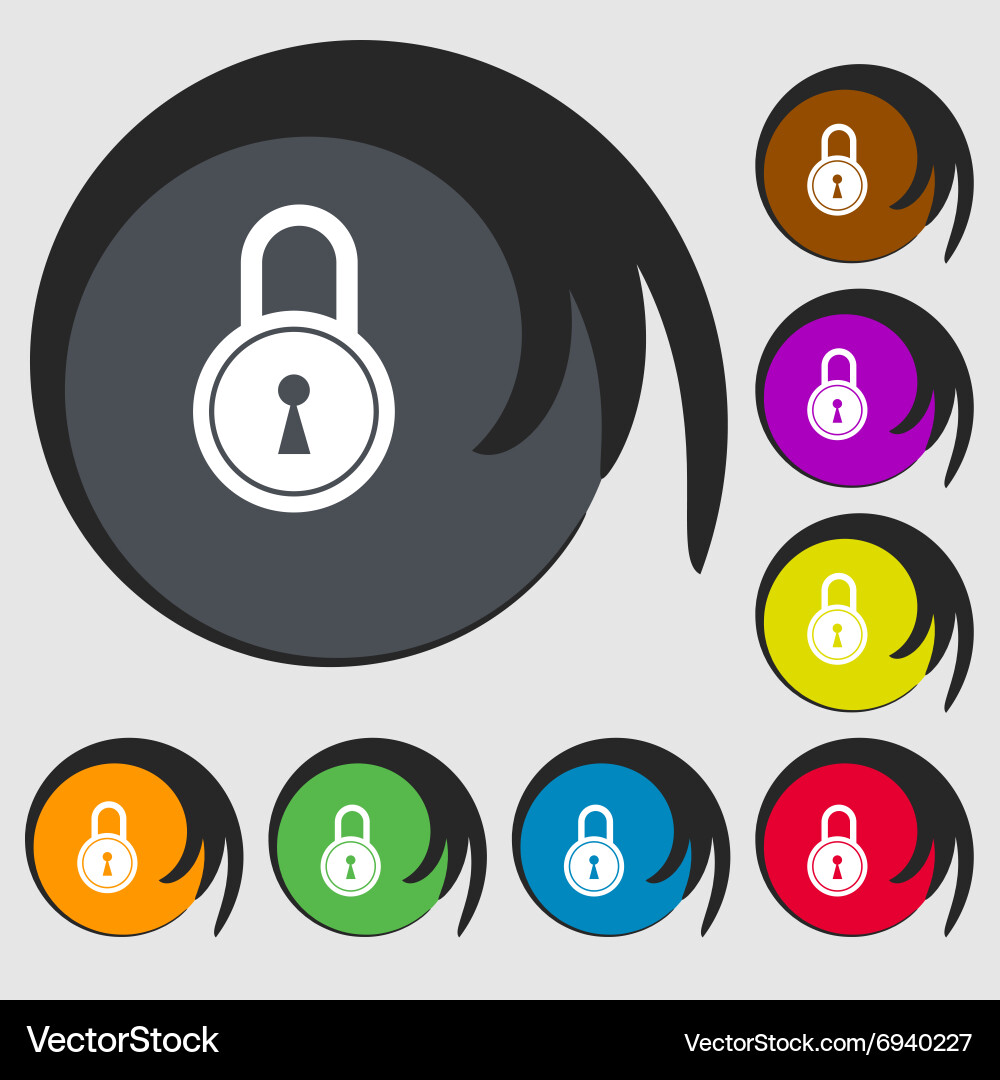 Closed lock icon symbols on eight colored buttons Vector Image