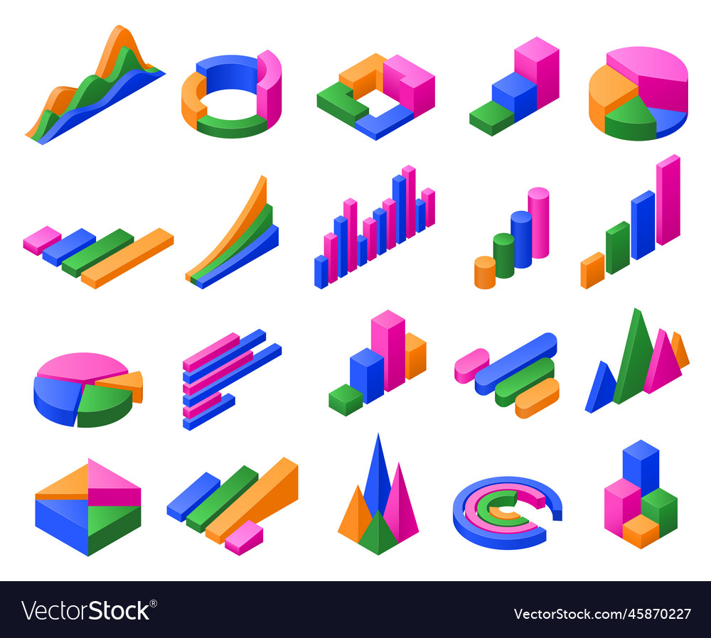 Isometric charts infographic 3d diagram color Vector Image