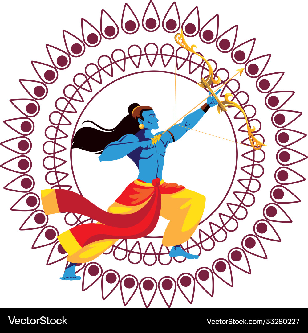 Lord ram cartoon with bow and arrow in front Vector Image