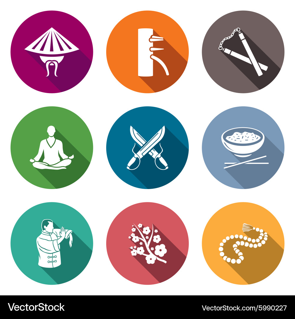 Martial arts wing chun icons set Royalty Free Vector Image