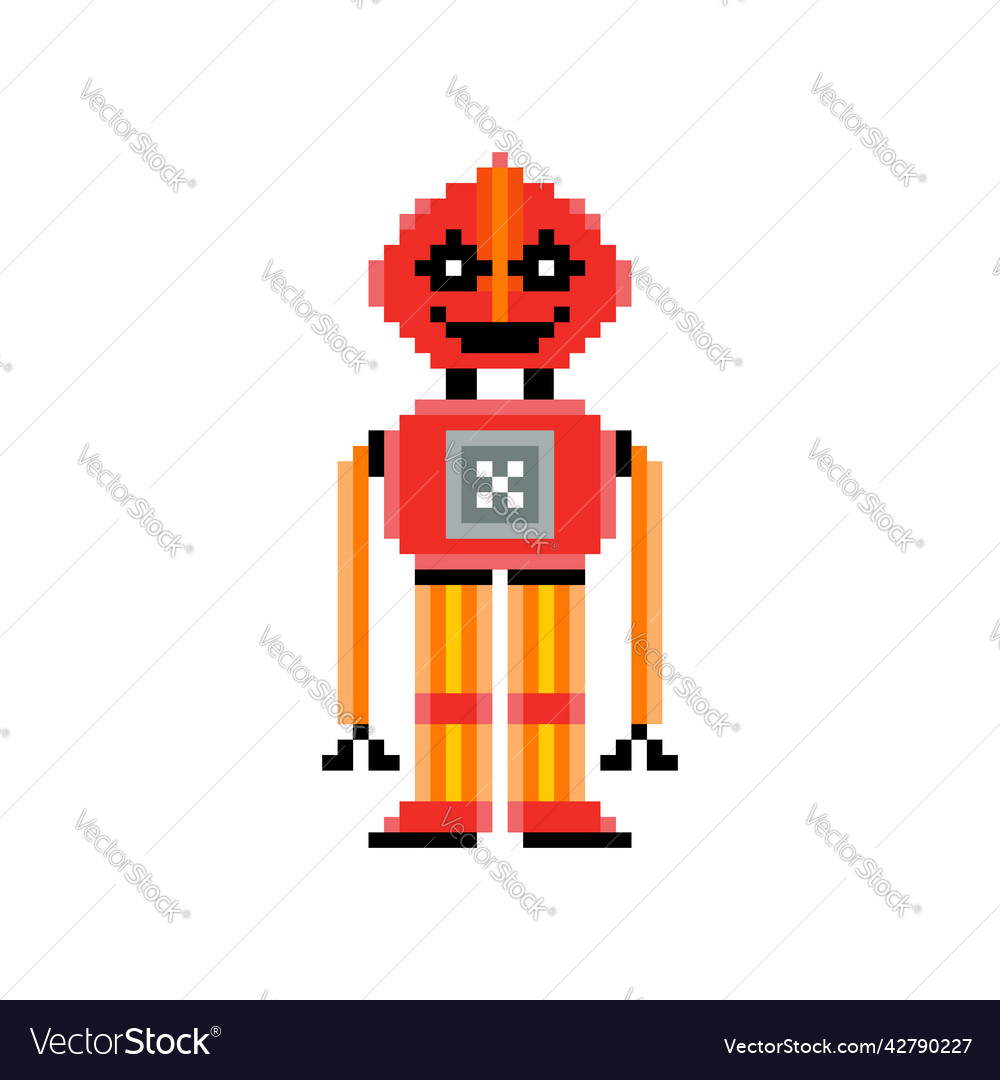 Robot in pixel art style Royalty Free Vector Image