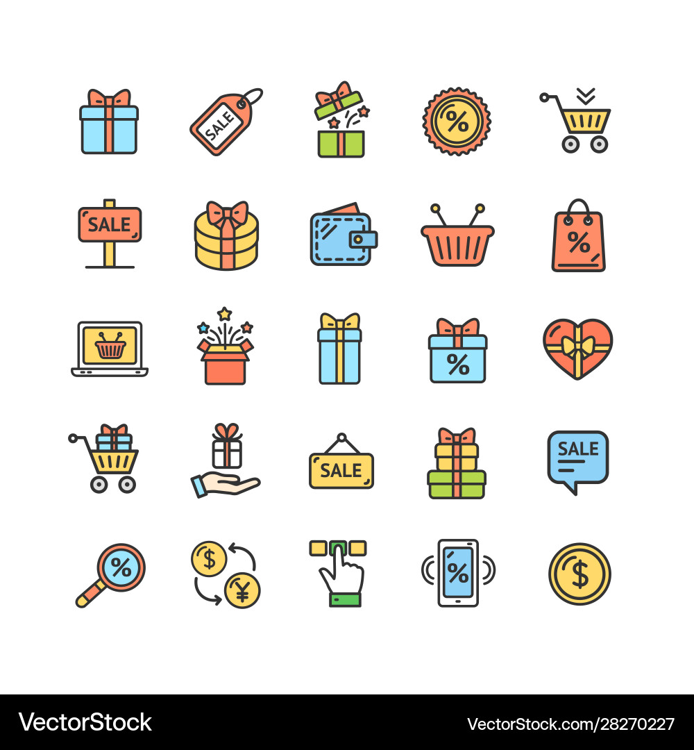 Sale sign color thin line icon set Royalty Free Vector Image