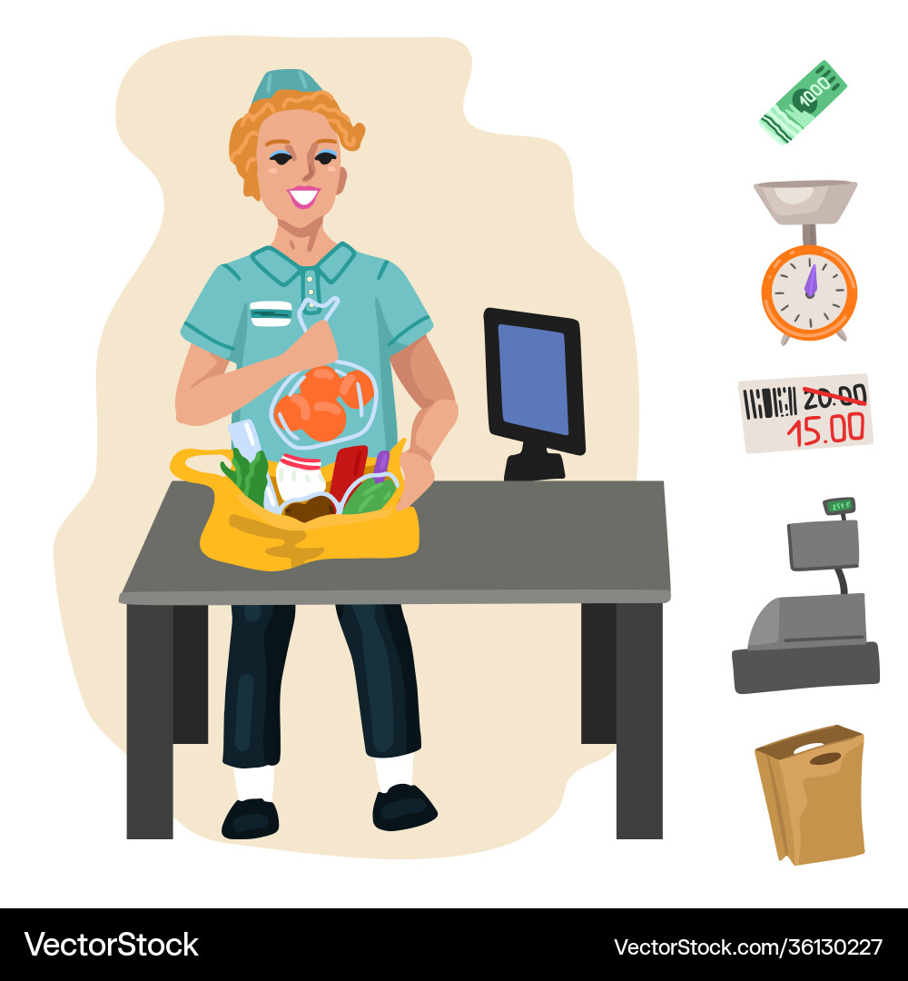 Seller professions character and items for his Vector Image
