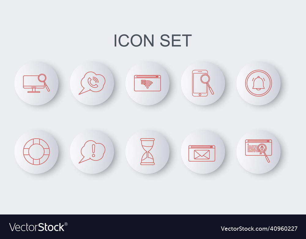 Set line system bug concept lifebuoy no internet Vector Image