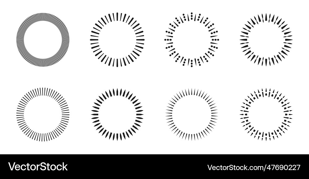 Set of linear sun rays vintage radial frame Vector Image