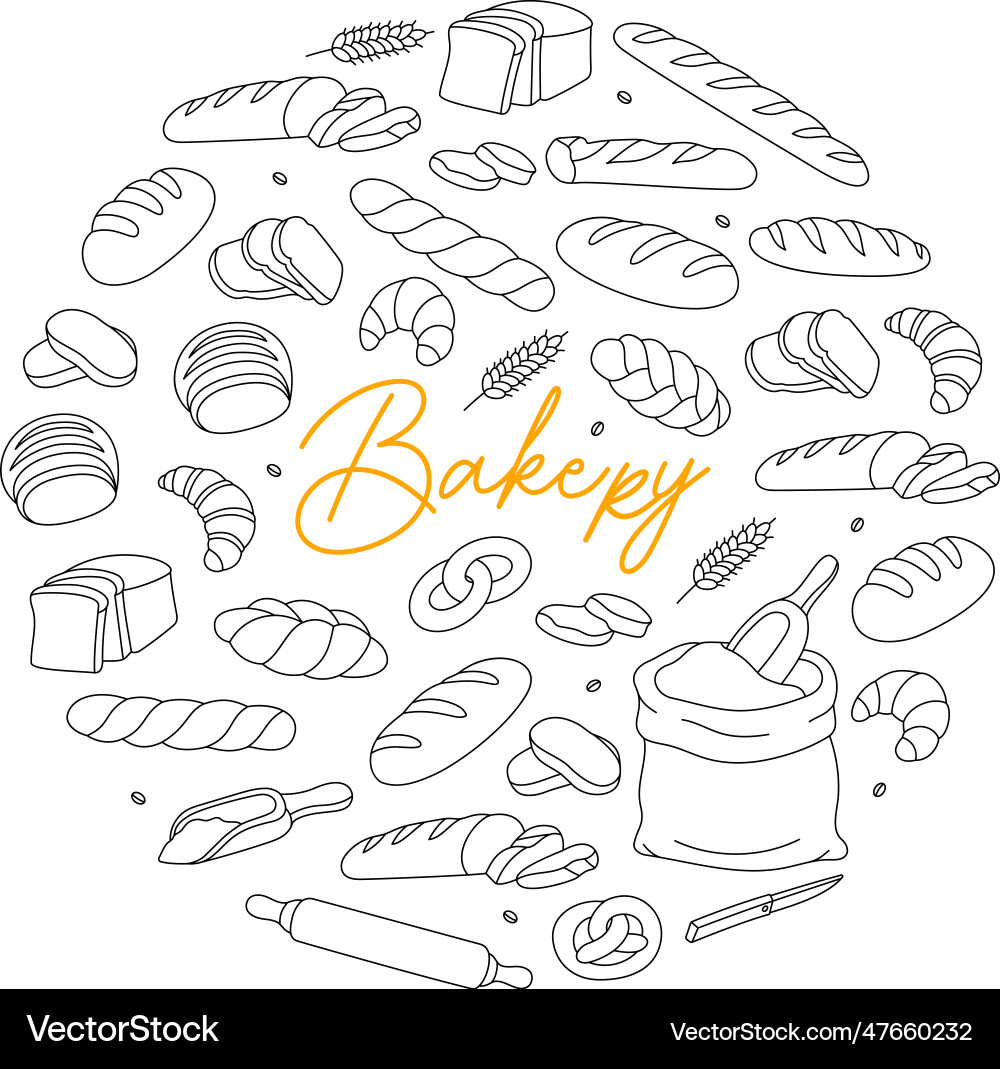 Bakery products in circle design shop Royalty Free Vector