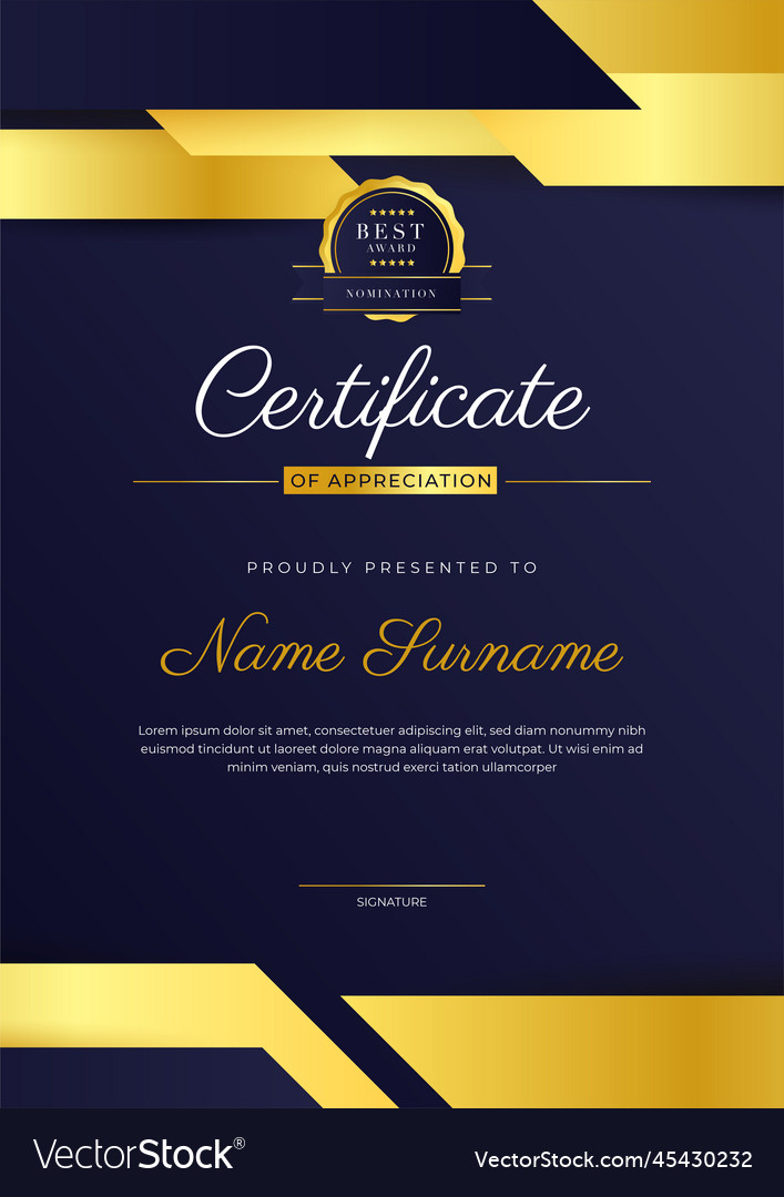 Blue And Gold Certificate Of Achievement Template Vector Image