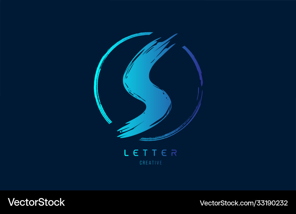 Blue hand grunge brush letter s icon logo Vector Image