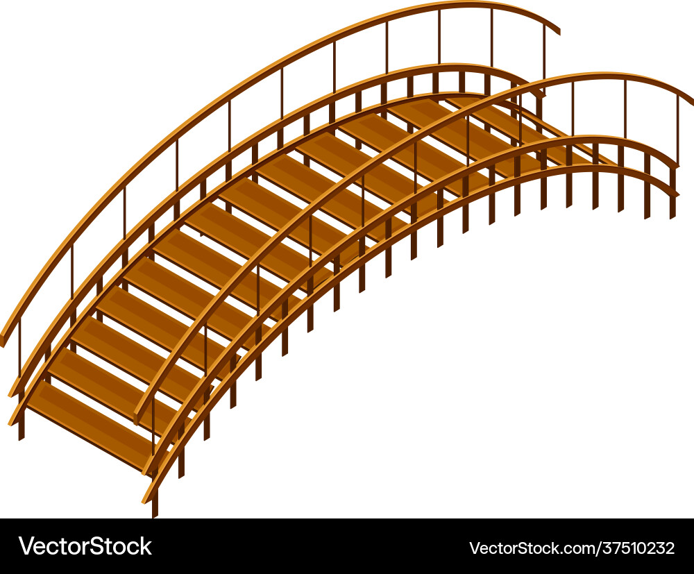 Curved arch wooden bridge with balustrade railing Vector Image