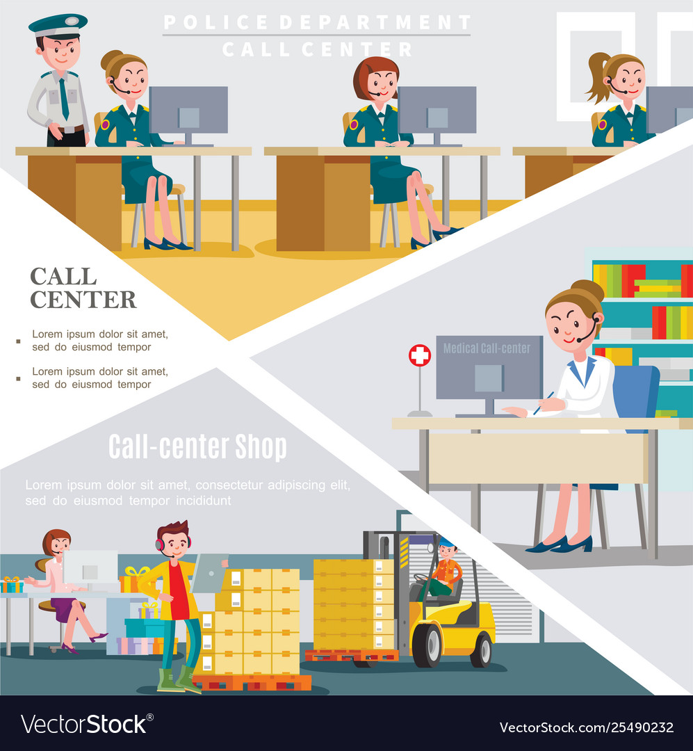 Flat call centers template Royalty Free Vector Image