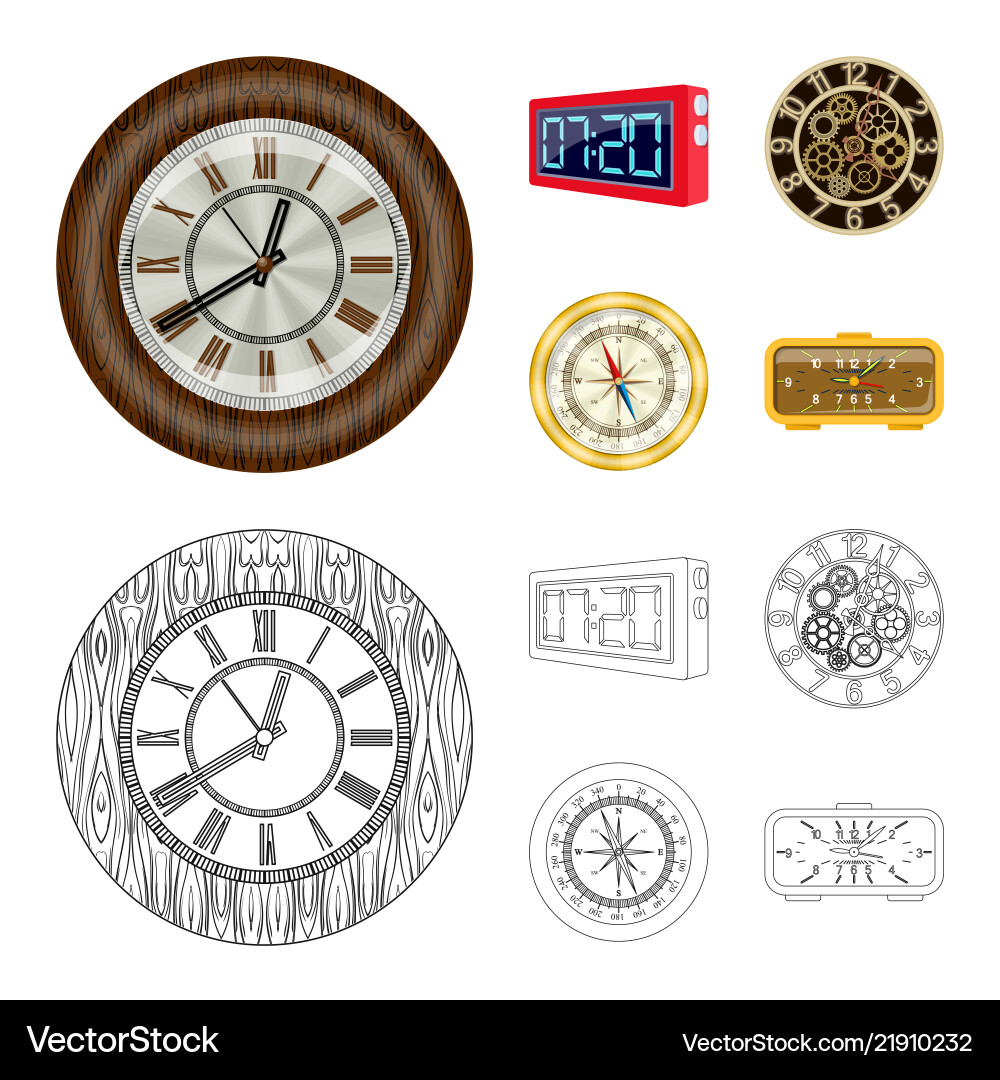 Isolated object of clock and time sign collection Vector Image