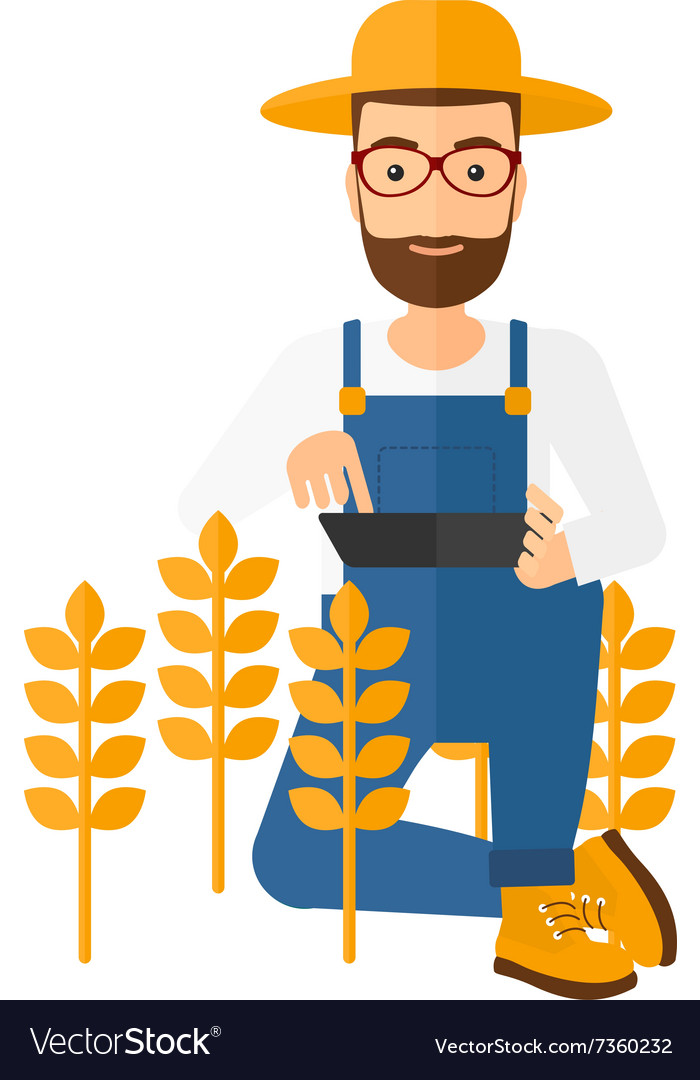 Man with computer on field Royalty Free Vector Image