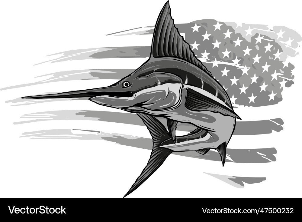Monochromatic of marlin fish Royalty Free Vector Image