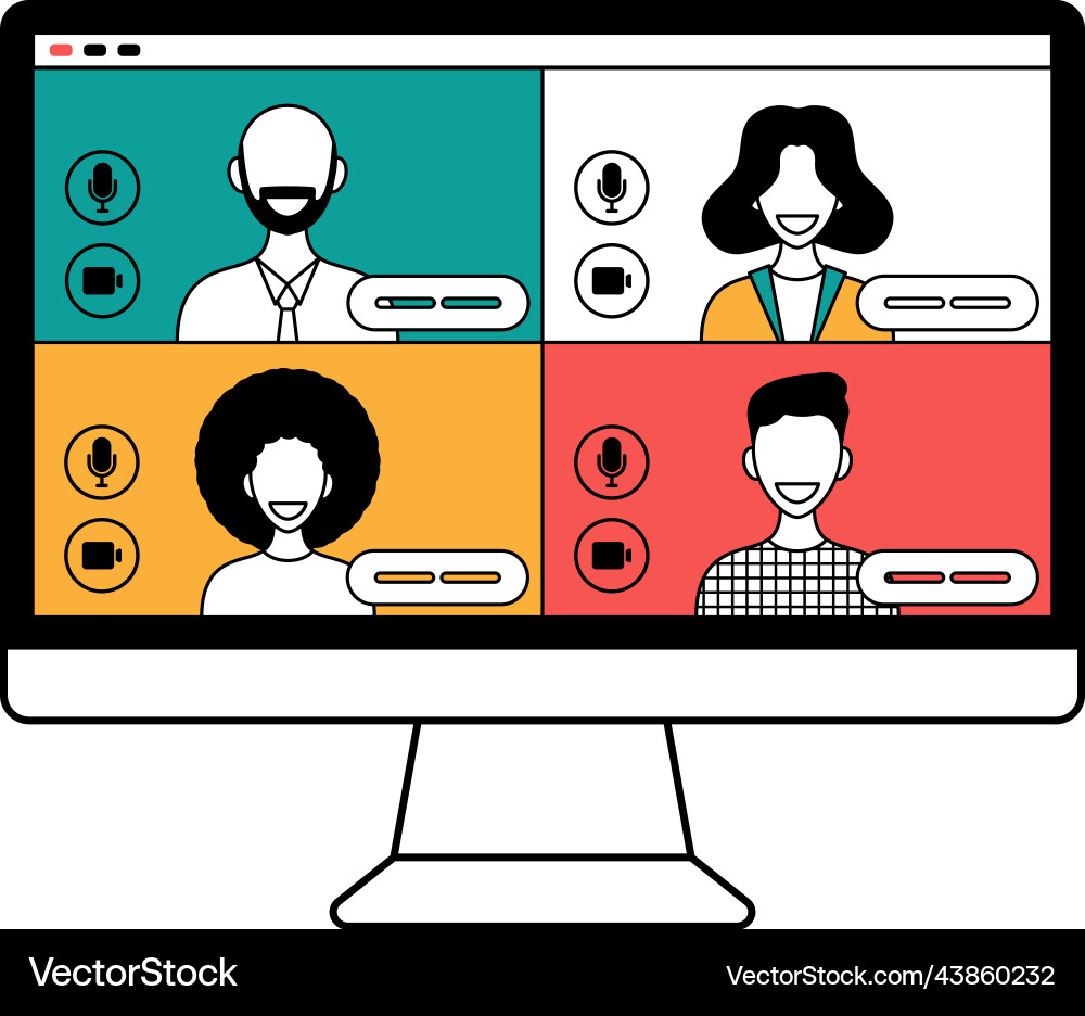 Online video conference concept of faces Vector Image