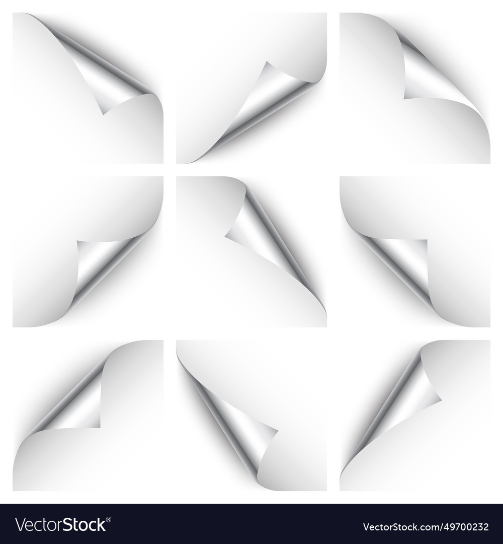 Set of silver paper curls curled page corner Vector Image