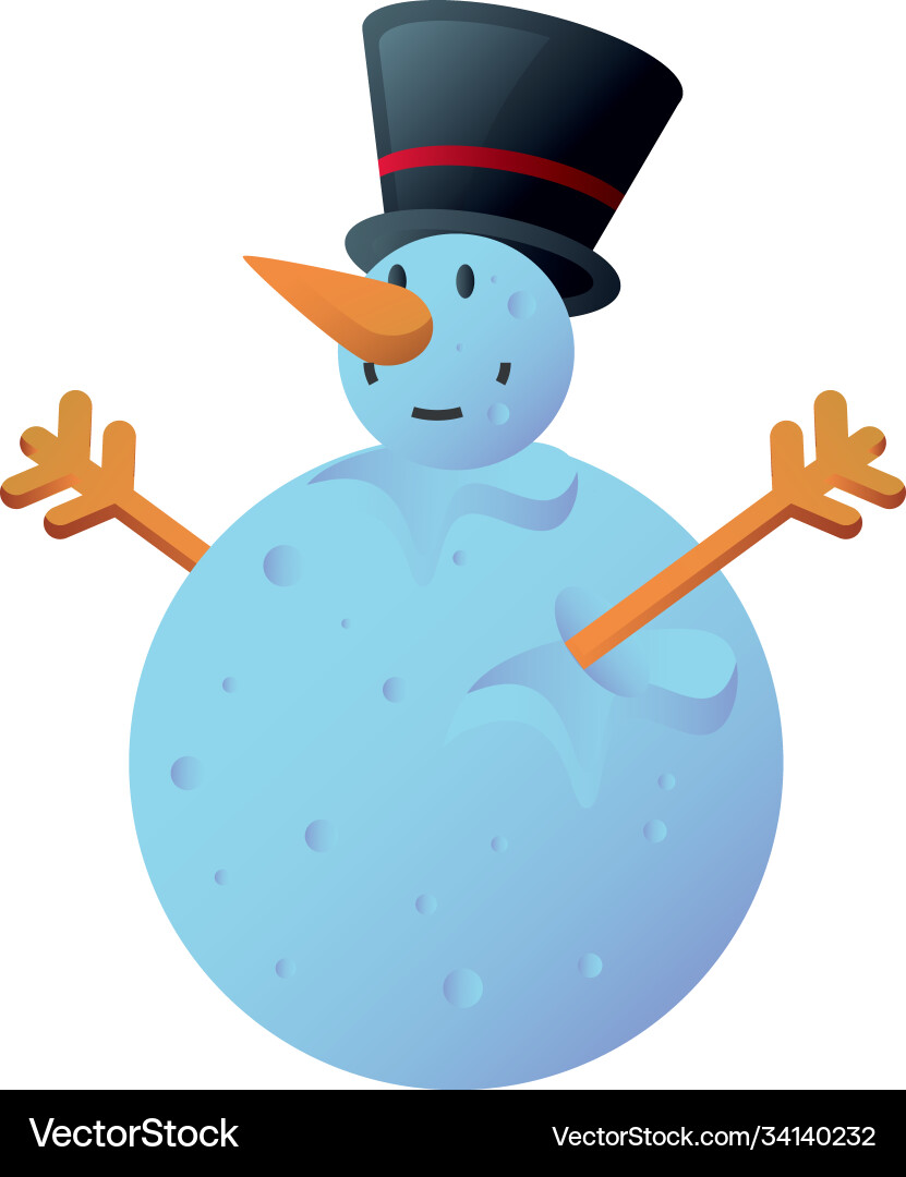 Snowman raising hands with top hat on white Vector Image