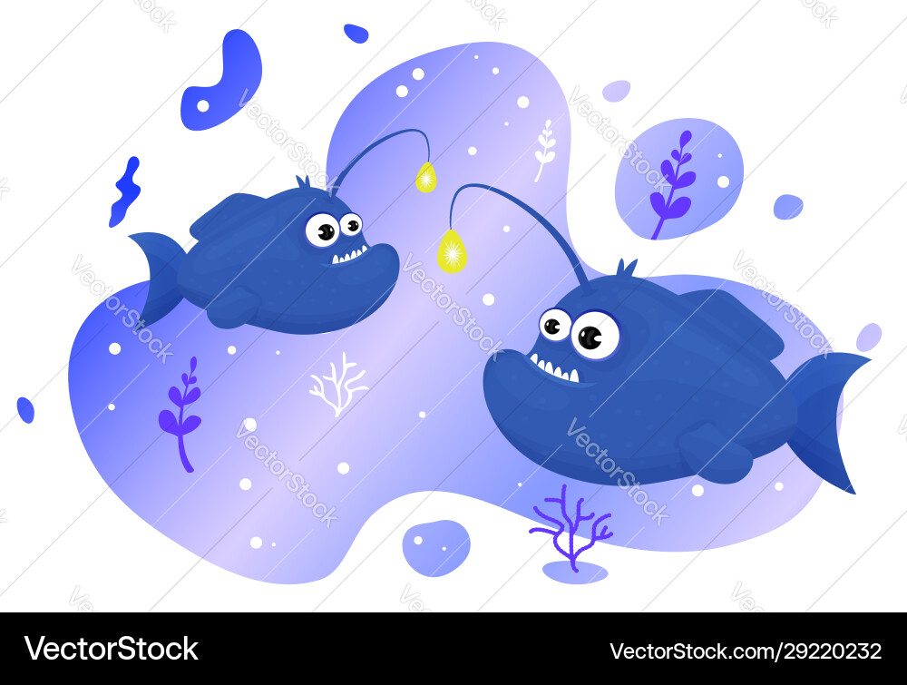 Two cute tropical fish in sea brightly Royalty Free Vector