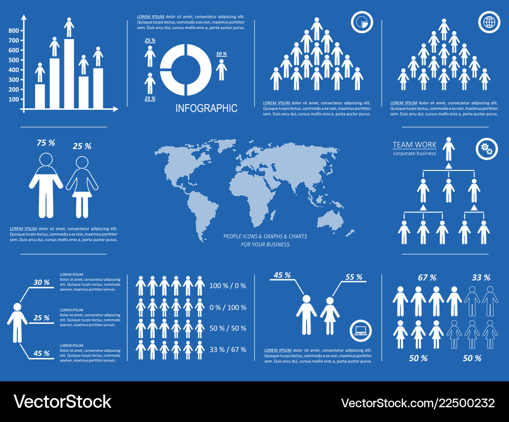 White demographic people and chart icons Vector Image